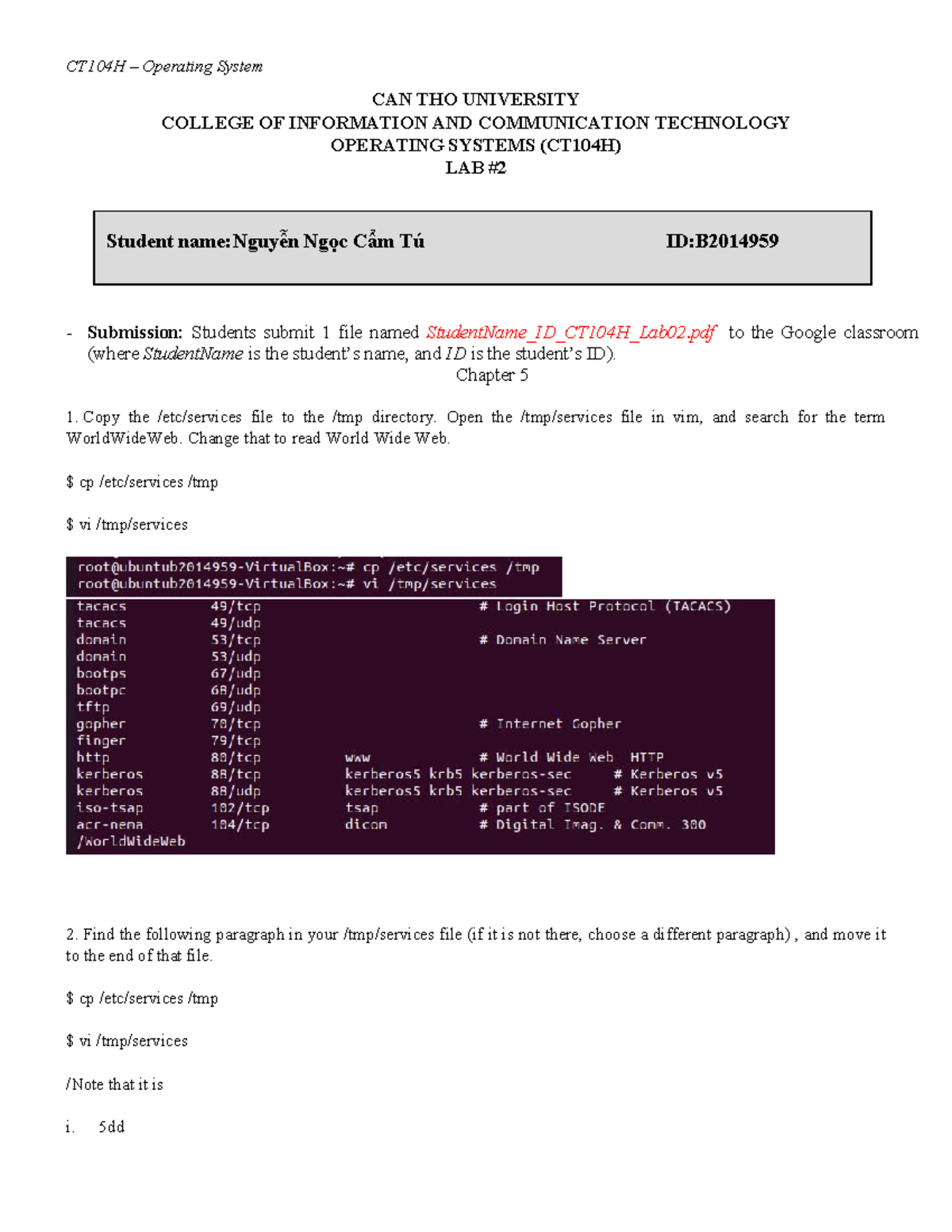 CT104H Lab02 - Operating Systems Practical Exercises and Scripts - Studocu