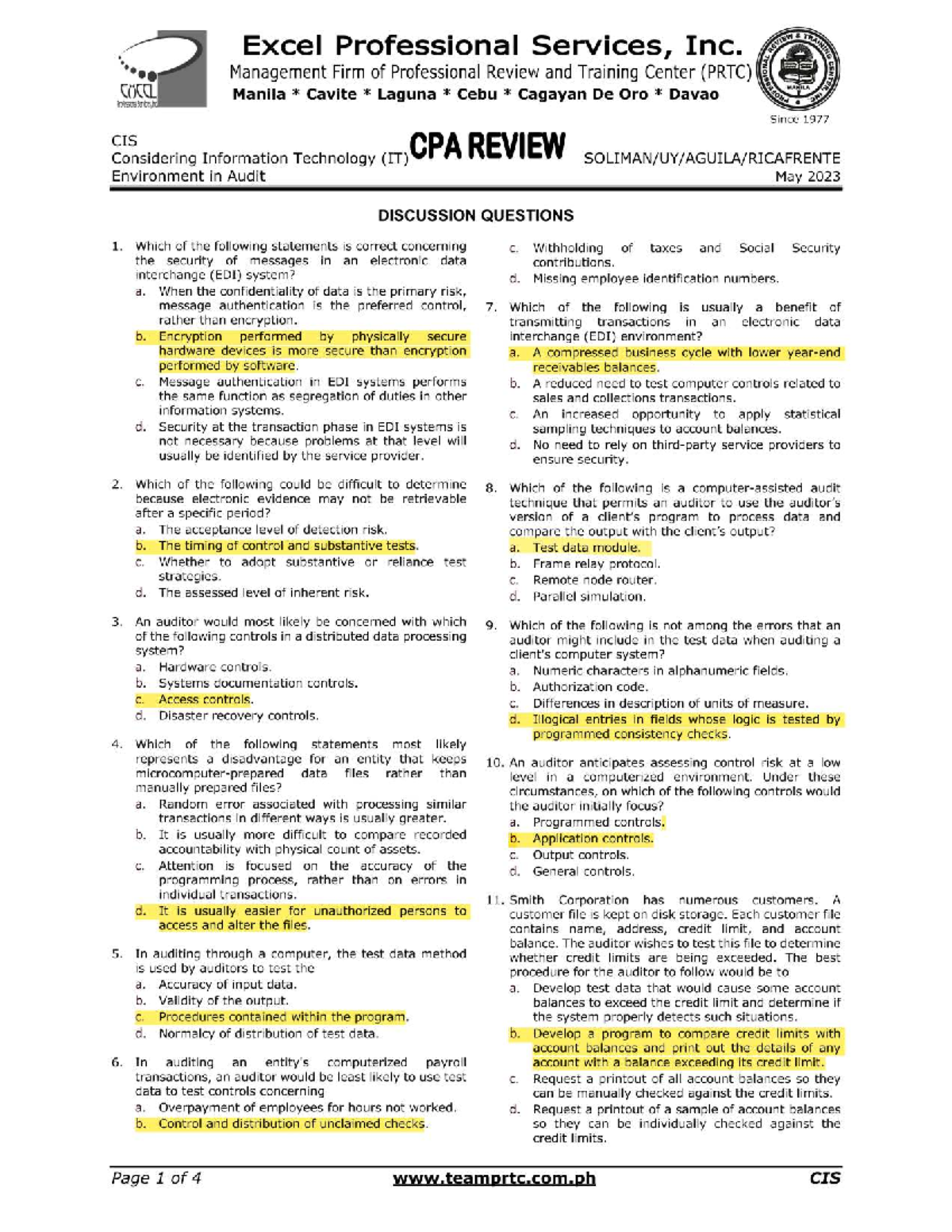 CIS 2023 Audit Techniques and EDI Systems Review Questions - Studocu