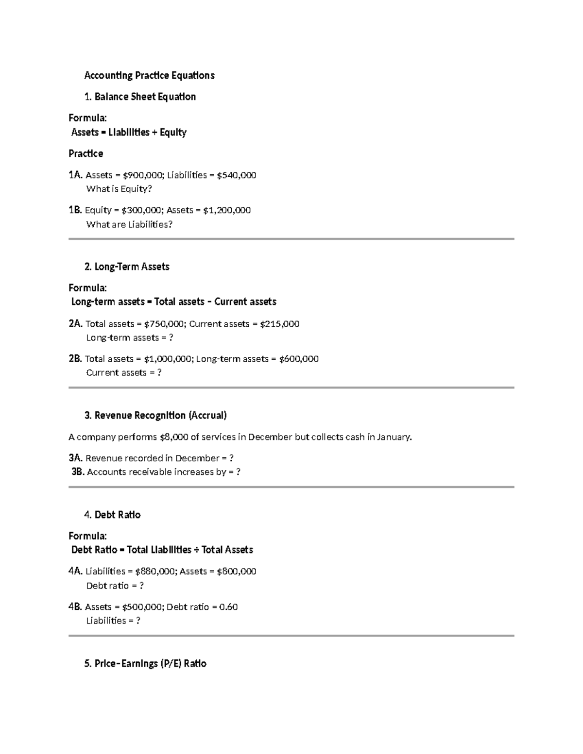 C213 - Accounting Practice Equations and Formulas Study Guide - Studocu