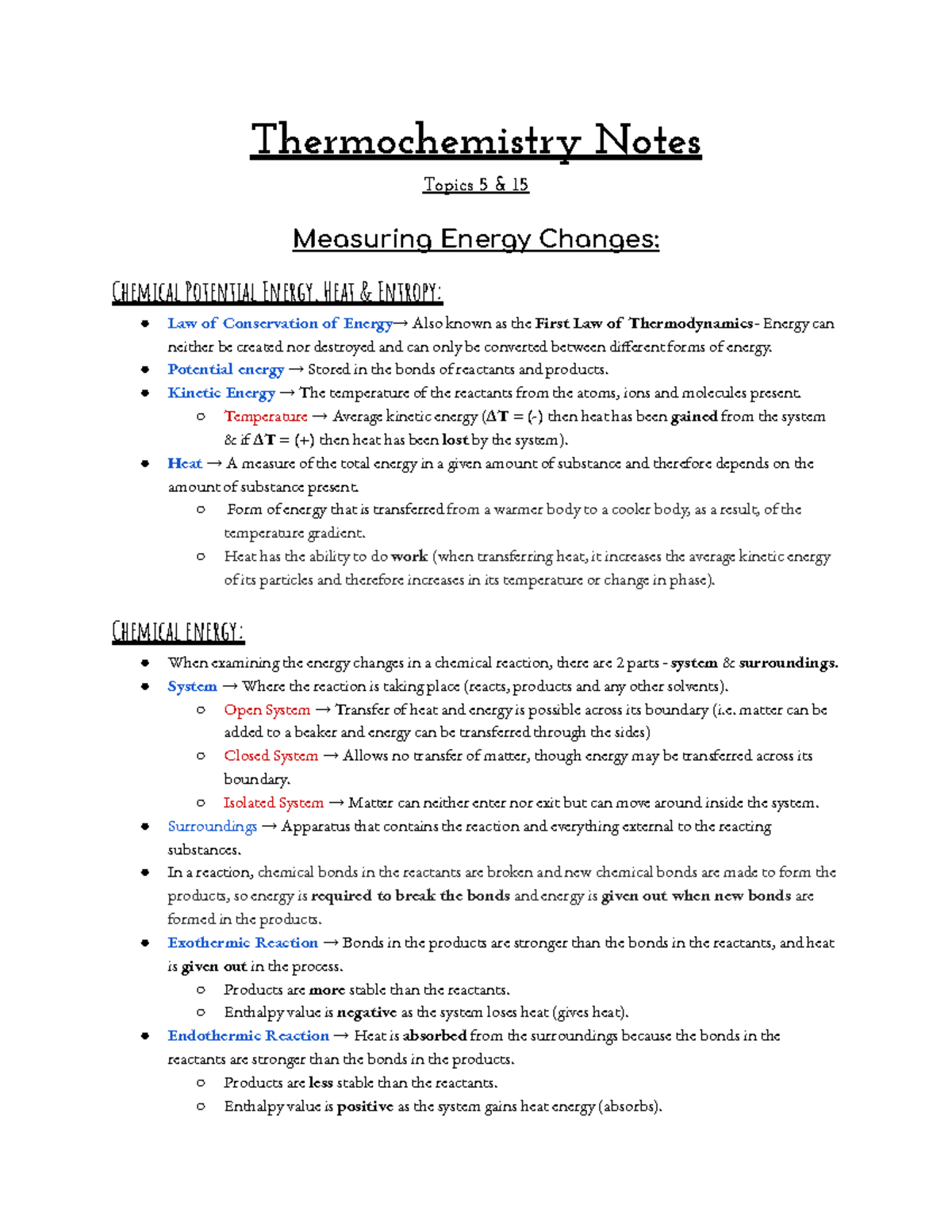 Thermochemistry Notes (Lessons 1-15) on Energy Changes & Thermodynamics ...