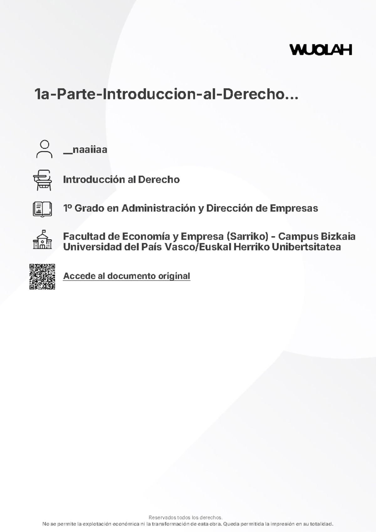 Introducción al Derecho - 1º Grado en ADE (Facultad de Economía) - Studocu