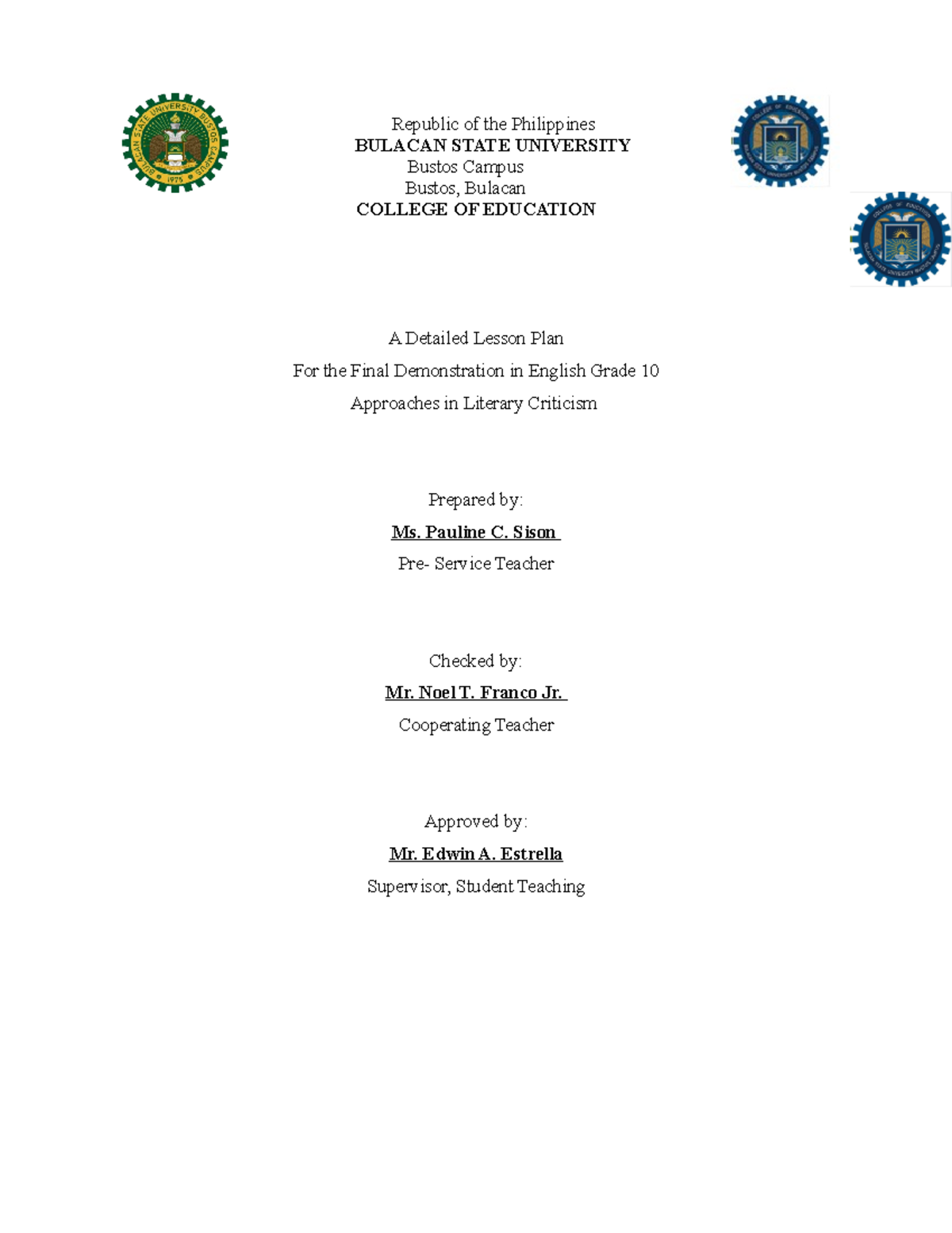 English 10 DLP - Detailed Lesson Plan on Literary Criticism Approaches ...