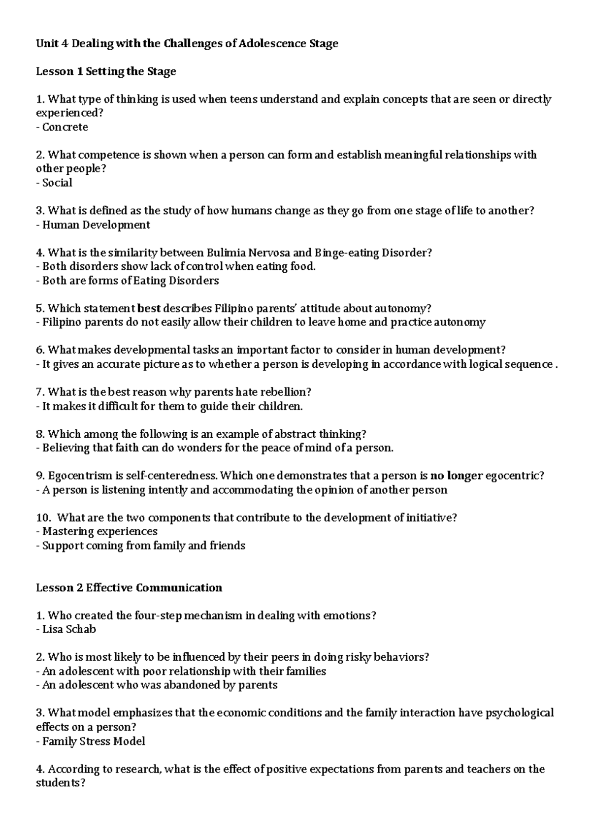 Unit 4 PD: Navigating Adolescent Challenges & Effective Communication ...