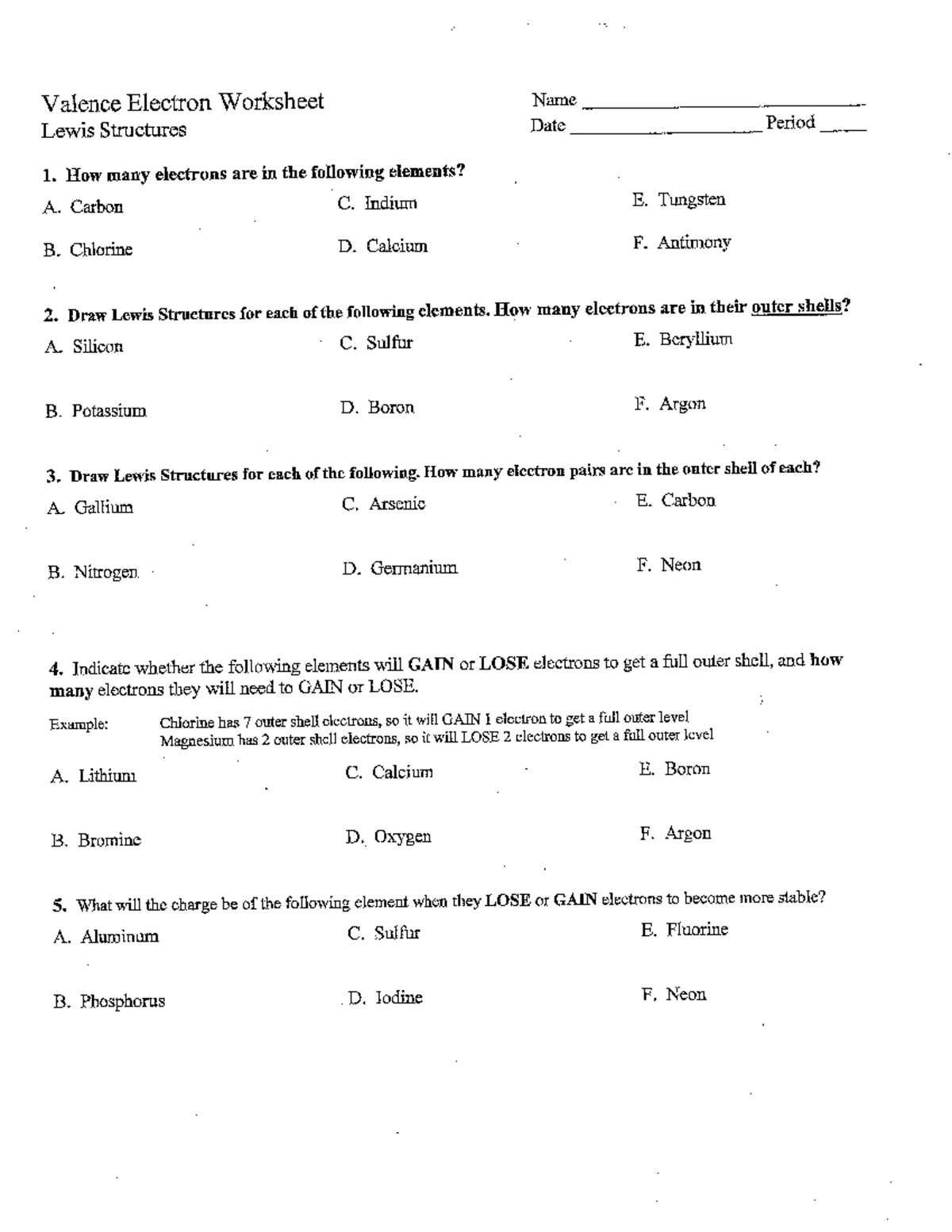 Valence Electrons Worksheet: Lewis Structures & Electron Behavior - Studocu