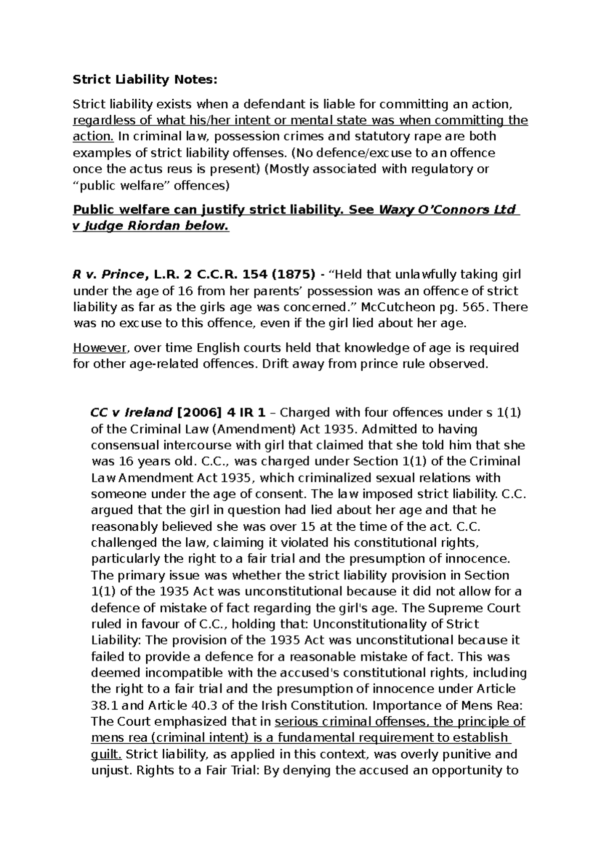 Strict Liability in Criminal Law: Key Cases and Principles - Studocu