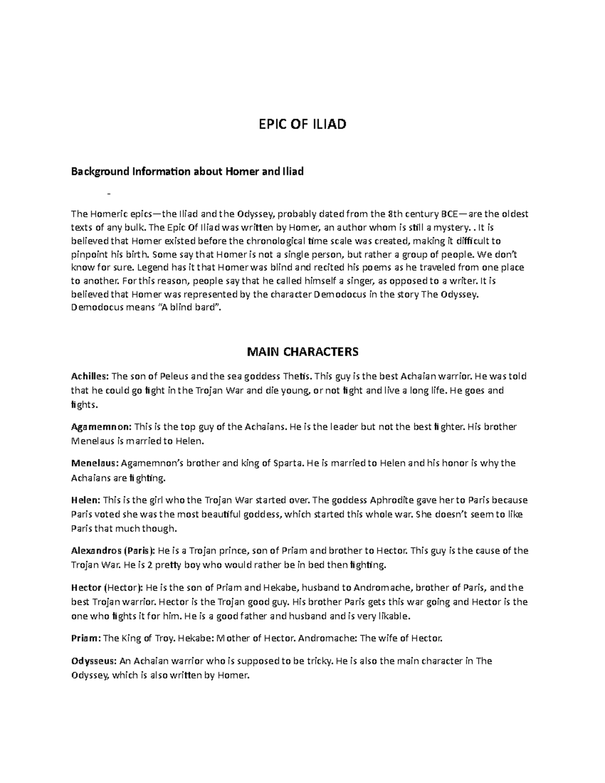 Illiad Summary - The Iliad - EPIC OF ILIAD Background Information about ...