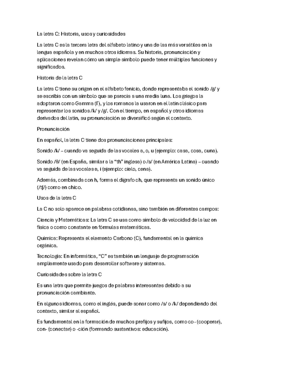 La letra C: Historia, Usos y Curiosidades en Español - Studocu