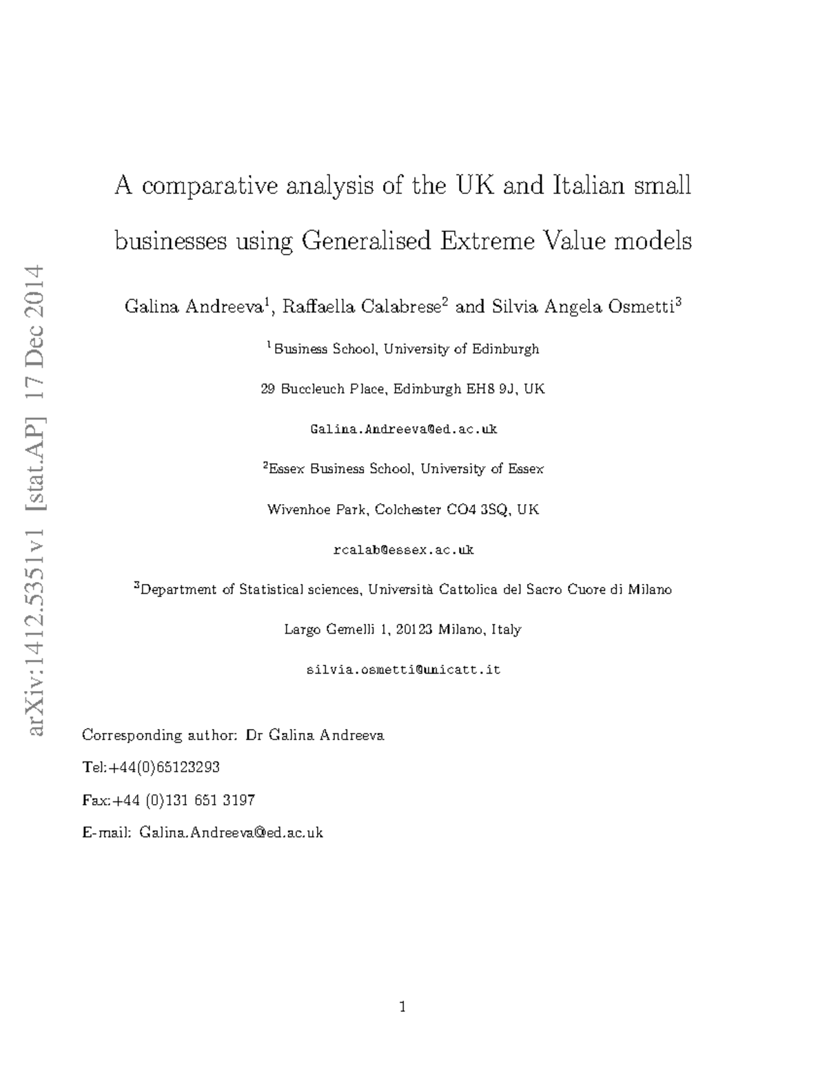 Comparative Analysis of SME Failure in the UK and Italy: GEV Models ...