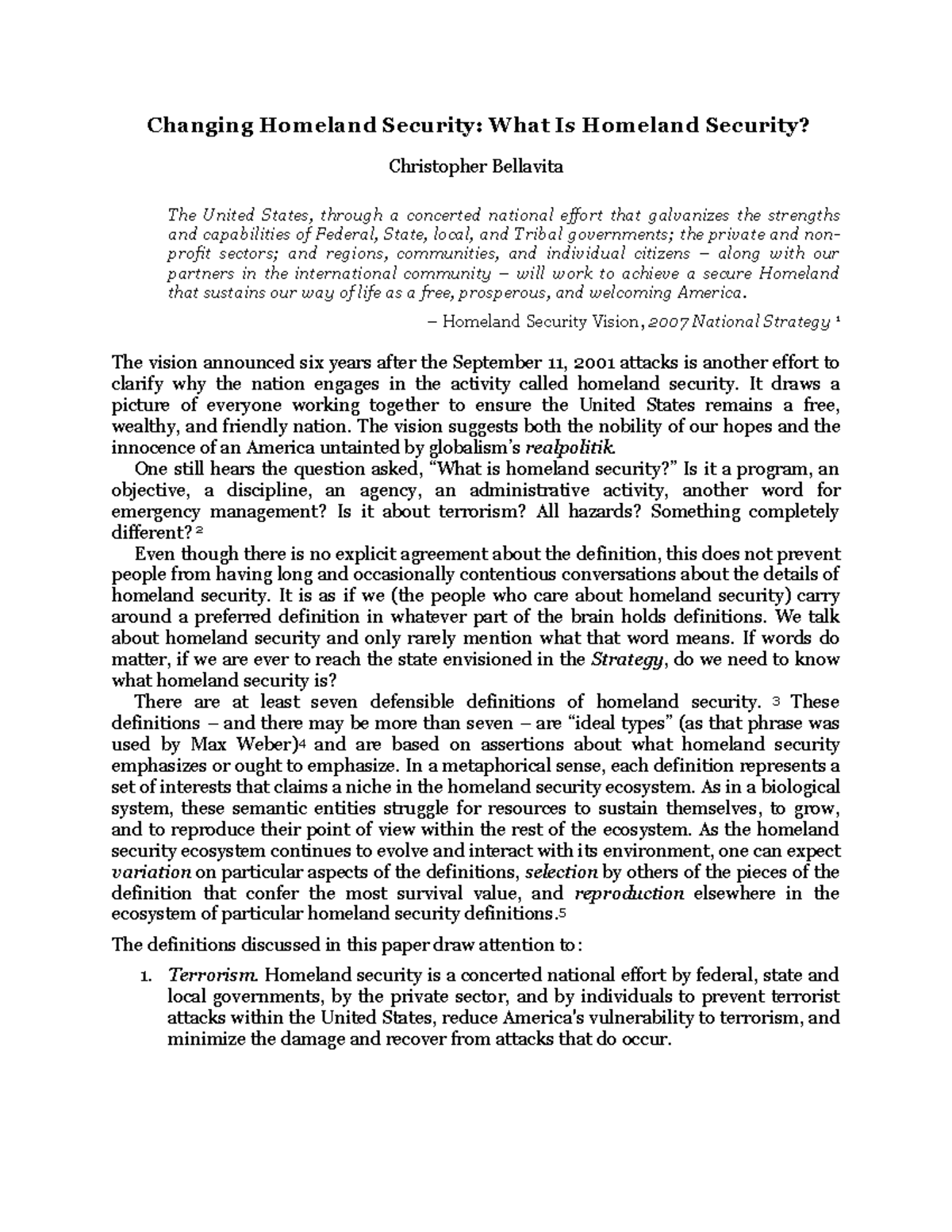 Homeland Security: Exploring Definitions and Strategies in Practice ...