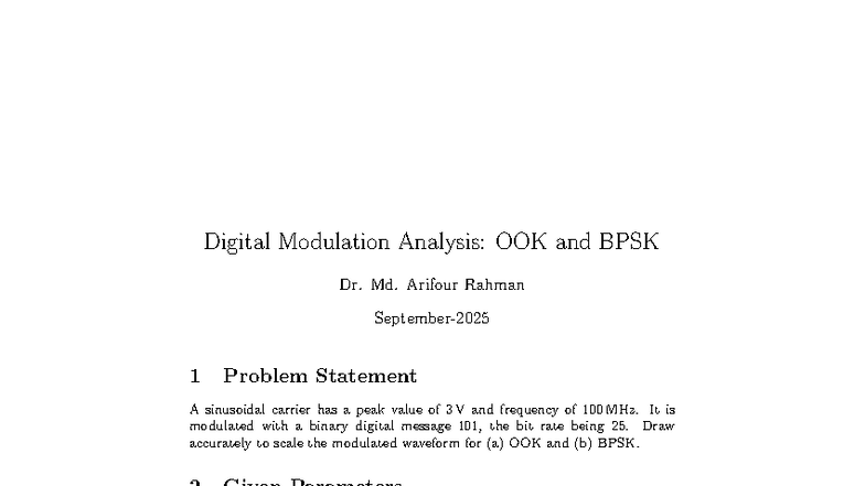 Digital Modulation Analysis: OOK & BPSK (EE 101) - Studocu