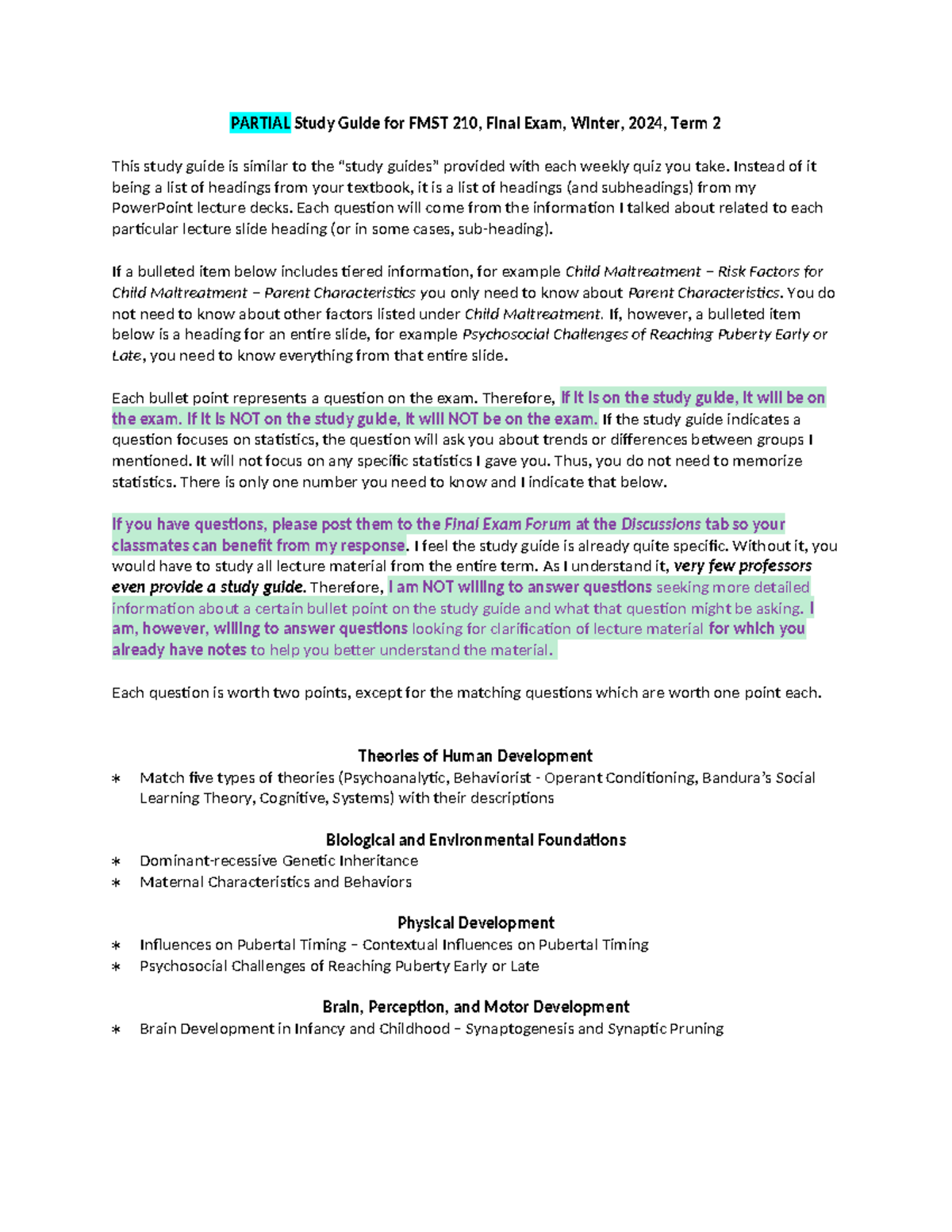 210 Partial Study Guide Final Exam - PARTIAL Study Guide for FMST 210 ...