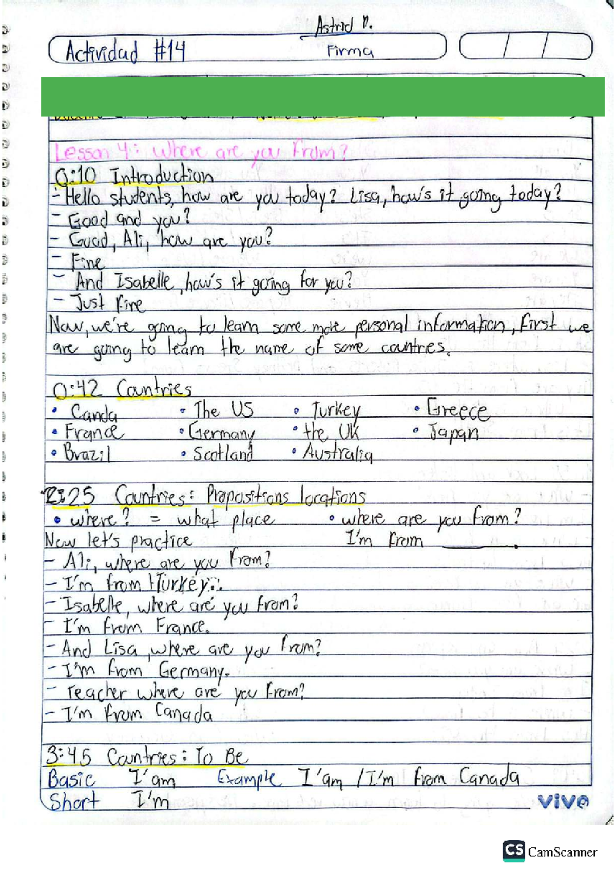 Actividad U1T4a14: Lesson 4 - Where Are You From? - Studocu