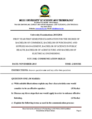 UCU 1102 Communication skills - Meru University of Science & Technology ...