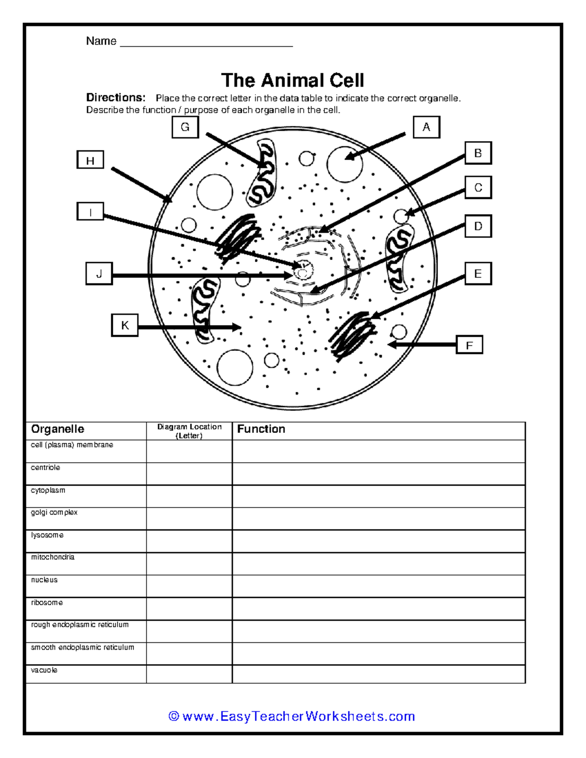 Cell - GOOD - Name ___________________________ ©EasyTeacherWorksheets ...
