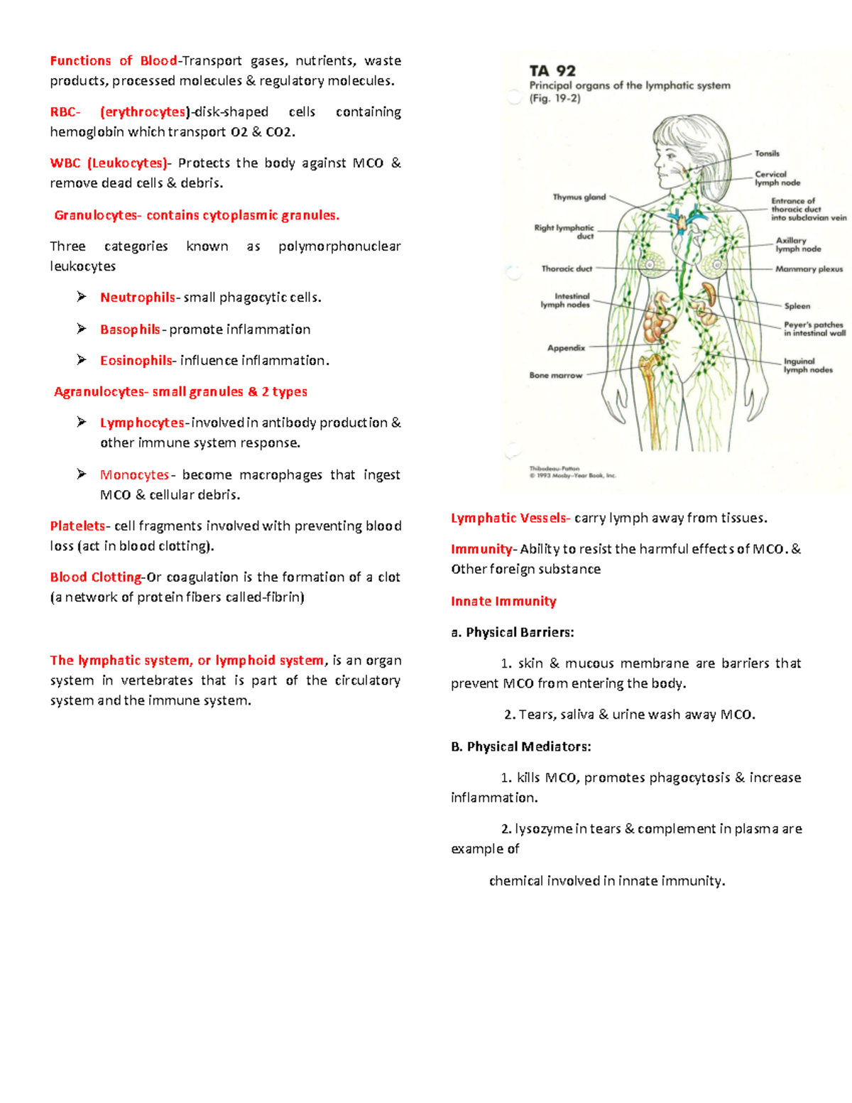Anaphy Midterm Study Guide: Functions of Blood and Immunity - Studocu