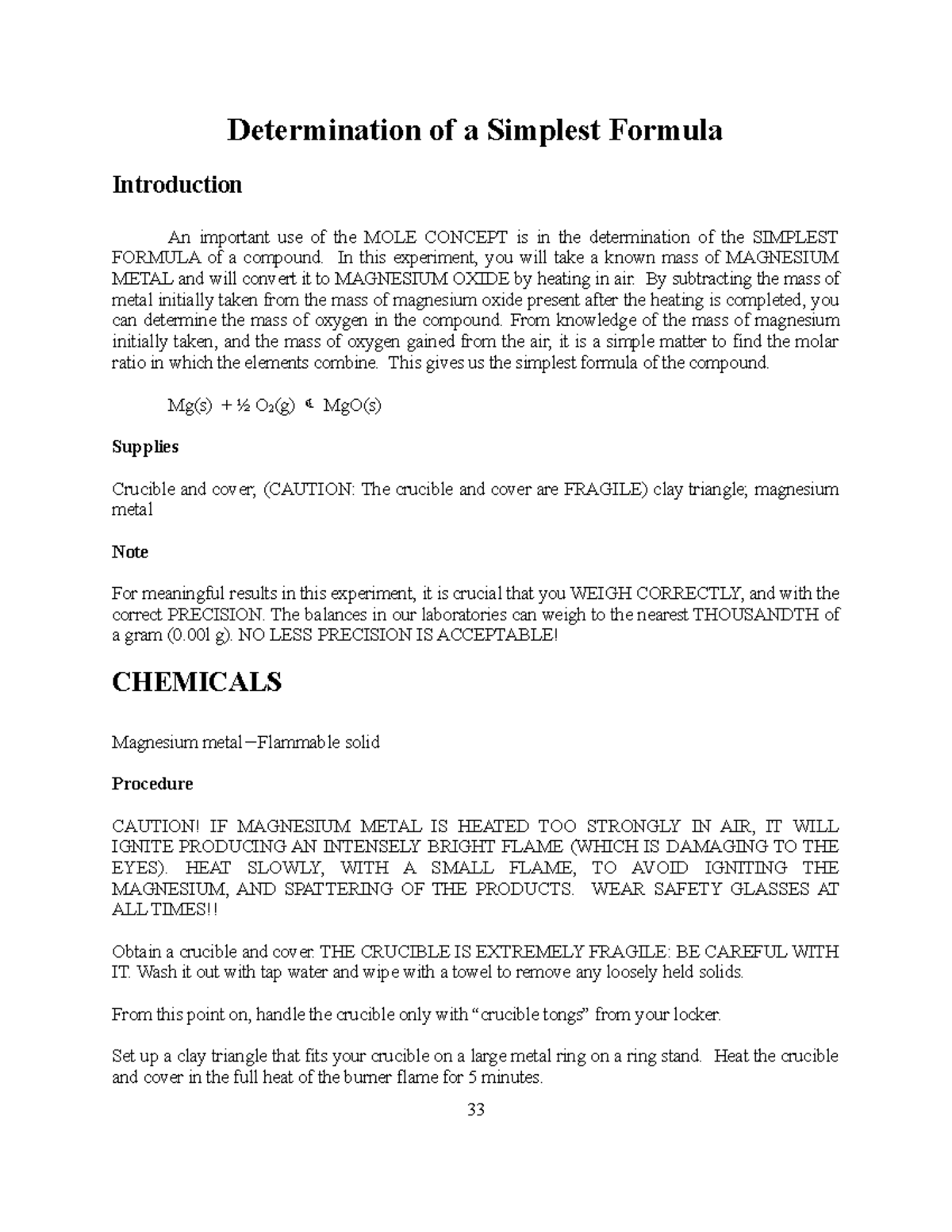 Empirical Formula-LAB Determination of a Simplest Formula ...