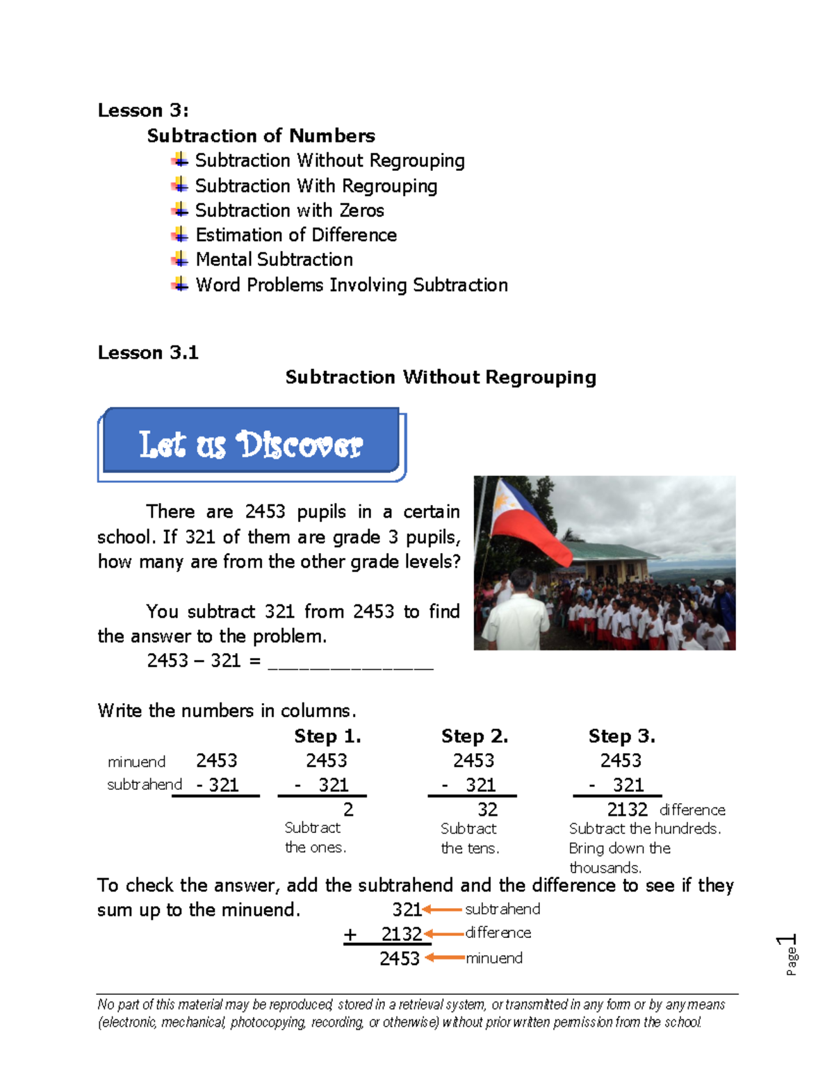Grade 3 Math Factsheet: Lesson 3 - Subtraction Concepts and Techniques ...