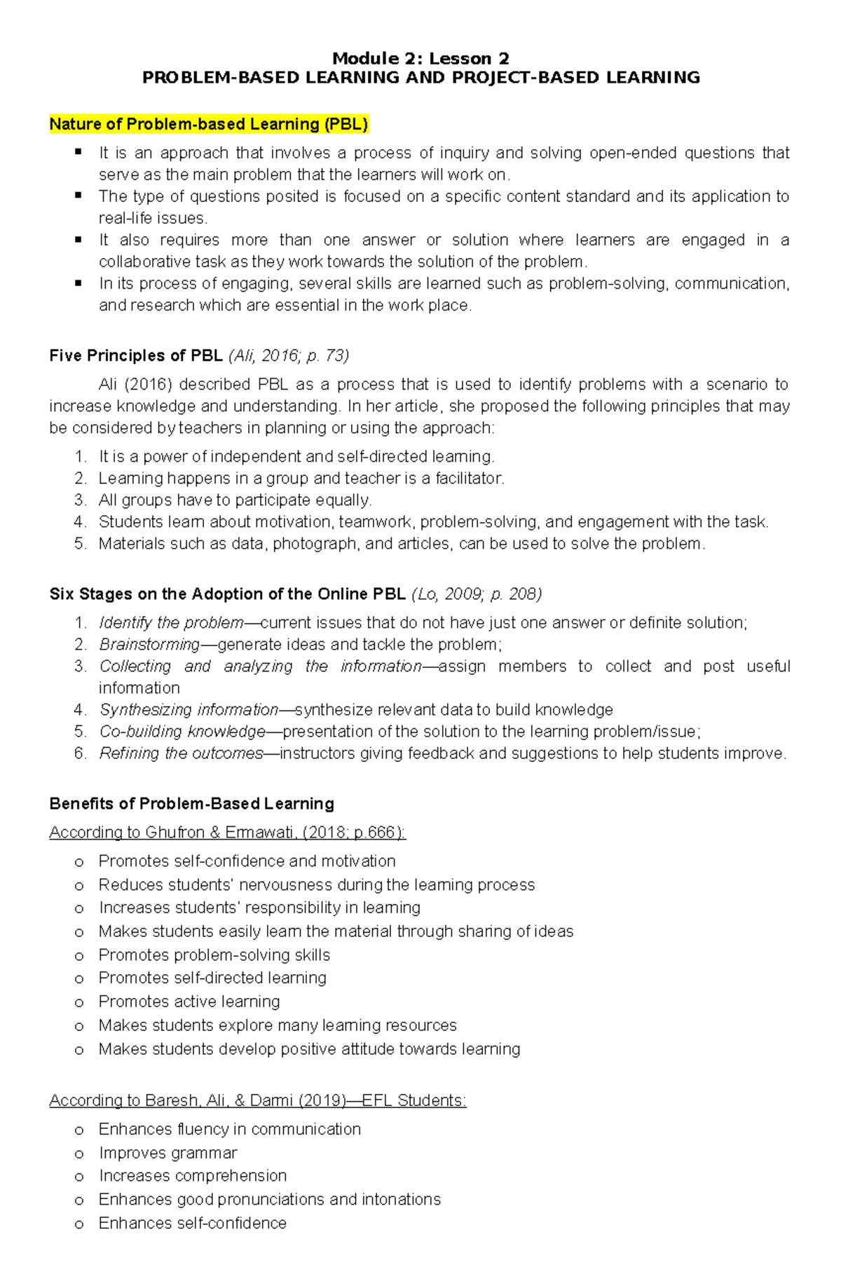 Problem-Based Learning and Project-BAsed Learning - Module 2: Lesson 2 ...