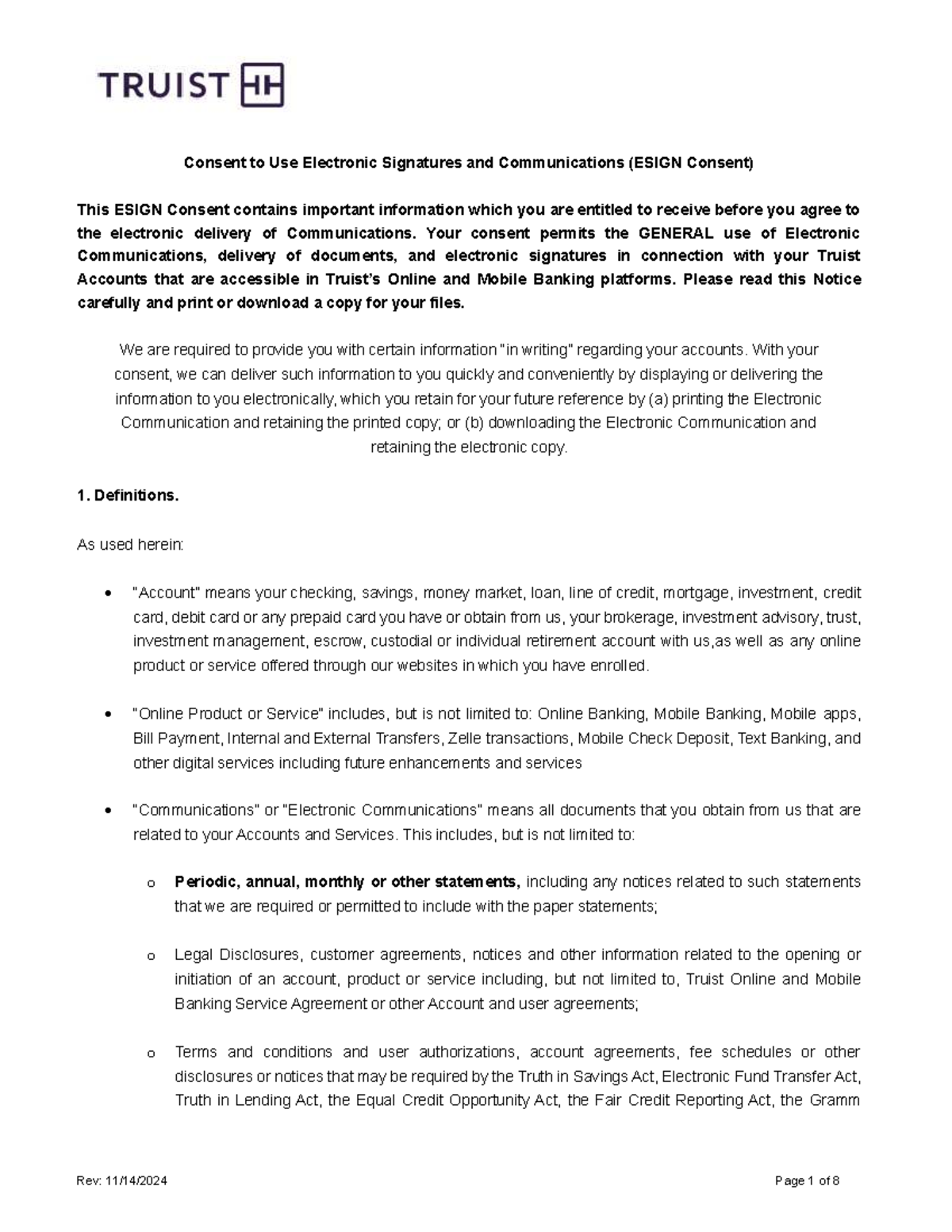 Online banking esign consent disclosure - Consent to Use Electronic ...