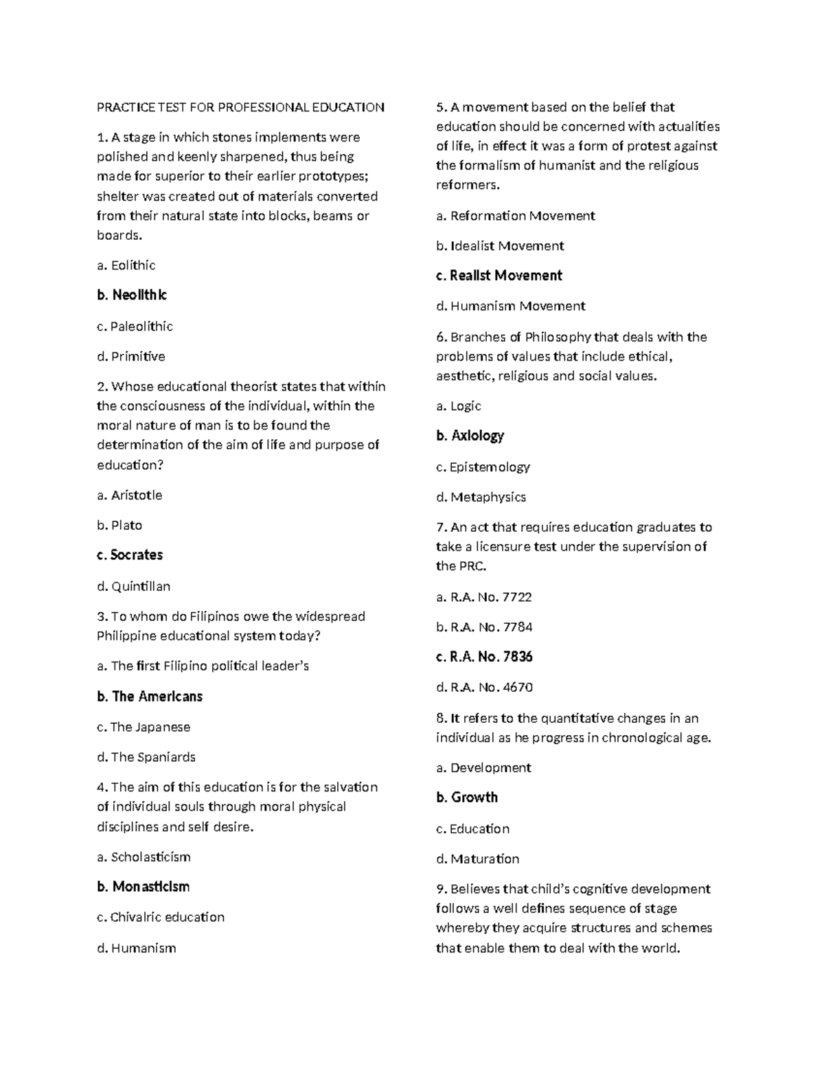 Profed 3 - Professional Education Practice Test Reviewer - Studocu