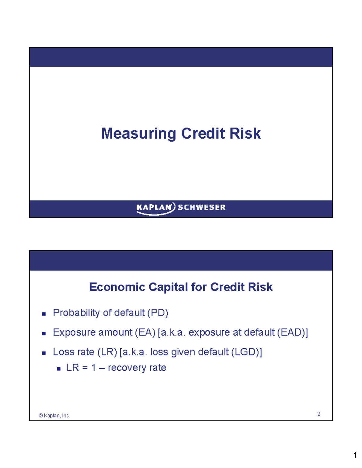 FRM P1B4R52 Measuring Credit Risk: Economic Capital & Models - Studocu