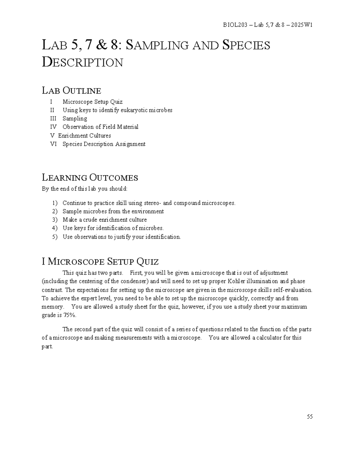 BIOL203 Lab 5,7 8 2025W1: Eukaryotic Microbe Sampling & Species ...