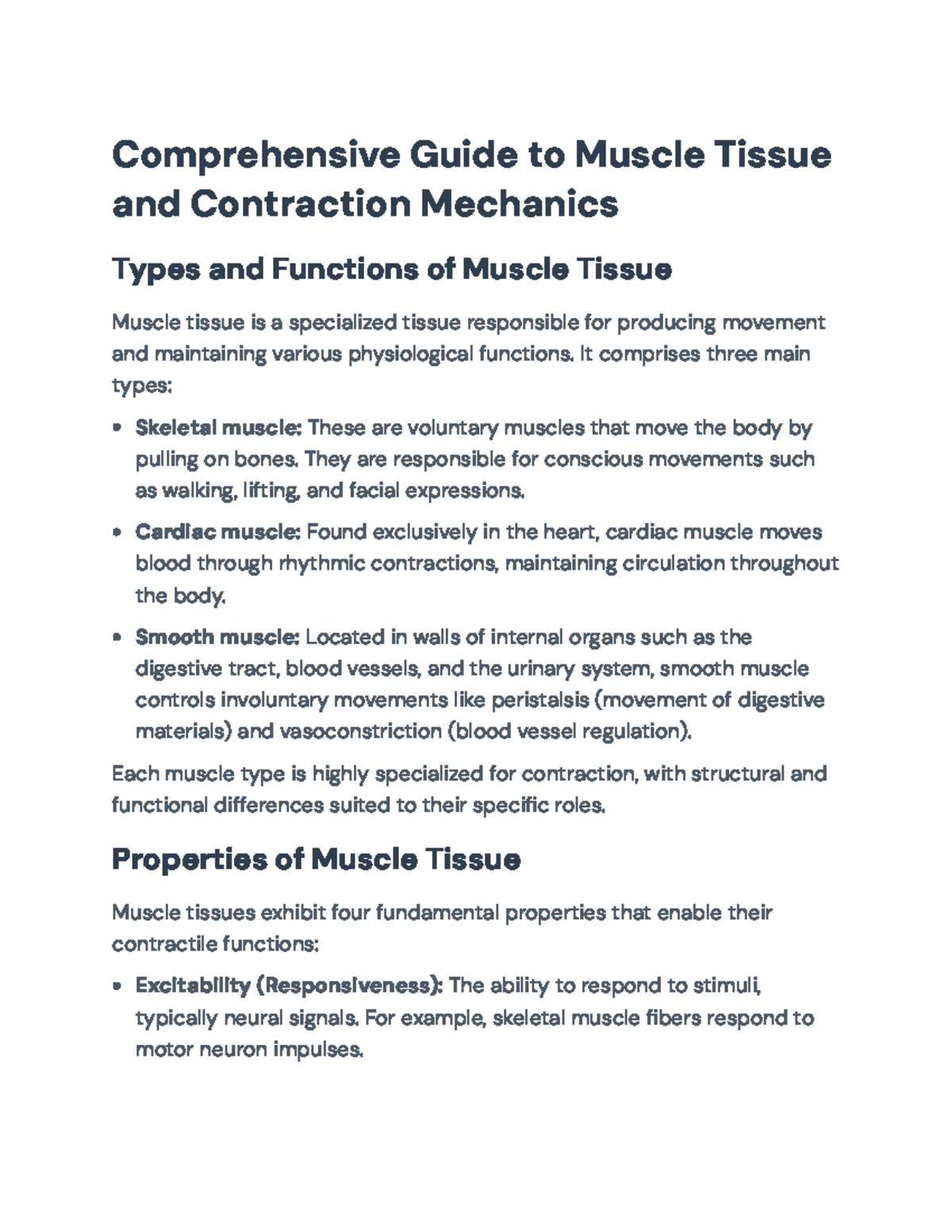 Comprehensive Study of Muscle Tissue & Contraction Mechanics - Studocu