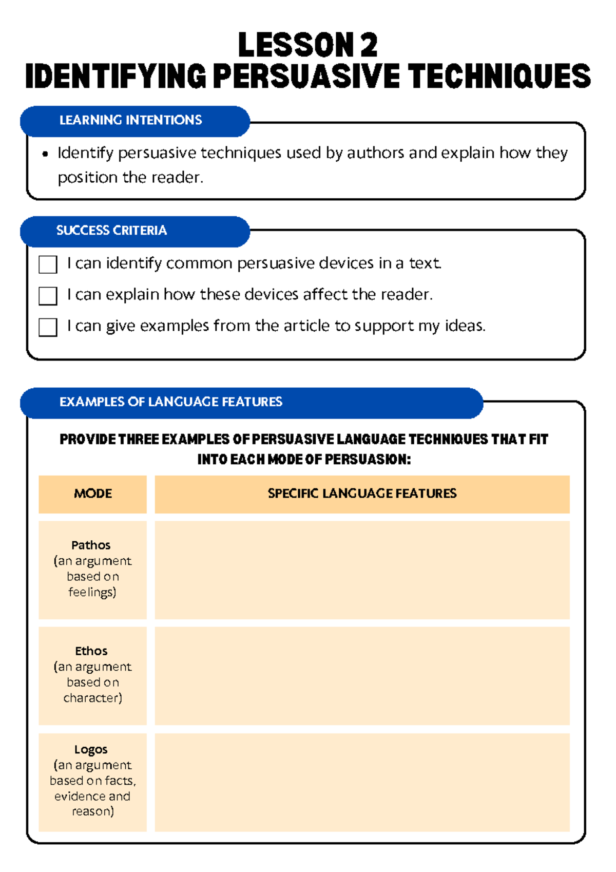 Lesson 2: Identifying Persuasive Techniques in Texts - Studocu