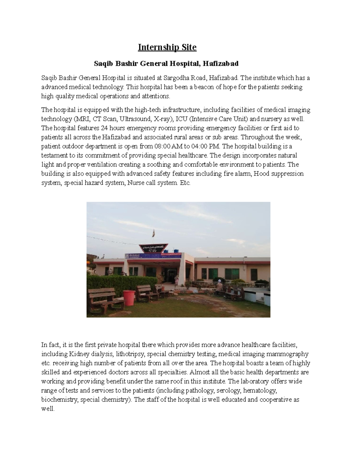 Internship Report: Clinical Lab Practices at Saqib Bashir General ...
