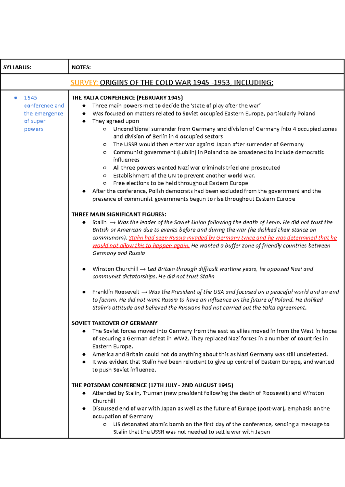 COLD WAR 1945-1968: Key Events, Policies, and Figures - Studocu