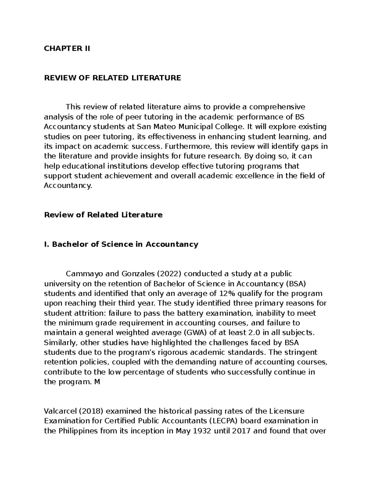Revised RRL: Peer Tutoring's Impact on BS Accountancy Students' Success ...