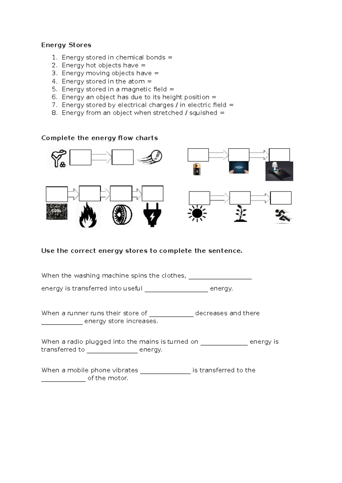Energy Stores and Transfers: P1.1 Worksheet - Studocu