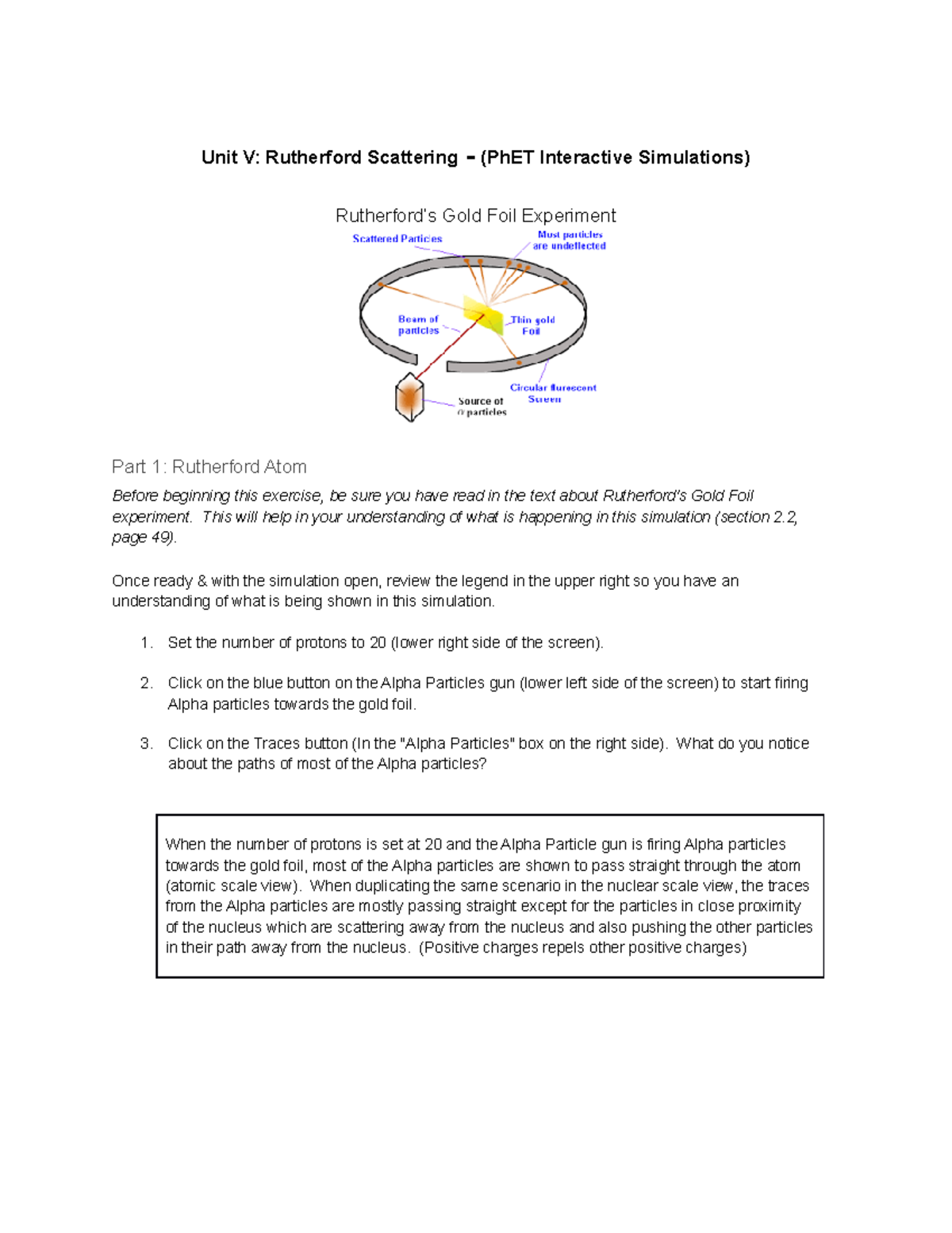 Unit 5 Rutherford Scattering Simulation Worksheet - Unit V: Rutherford ...