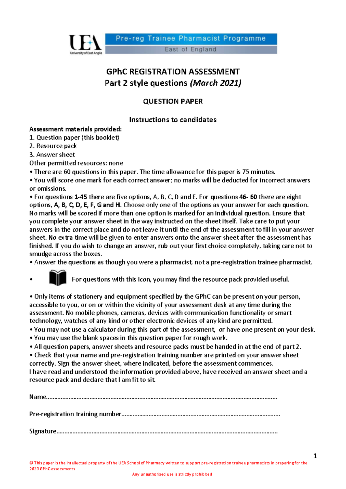GPhC REGISTRATION ASSESSMENT Part 2 Question Paper (March 2021) - Studocu