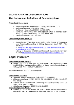 LAC 500 Assignment: Ukungena and Sororate in Customary Law - Studocu