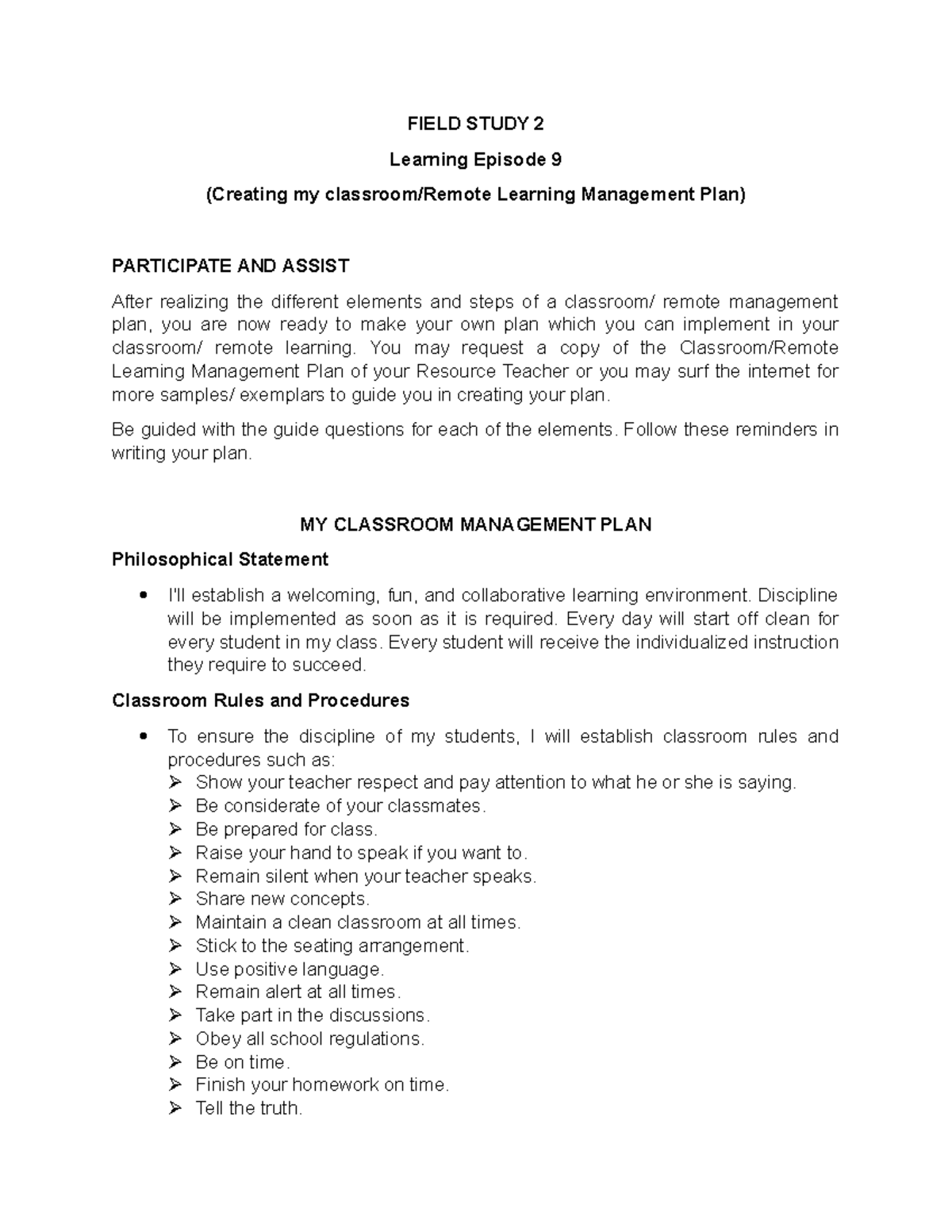 FS 2 Episode 9 - summary answer - FIELD STUDY 2 Learning Episode 9 ...