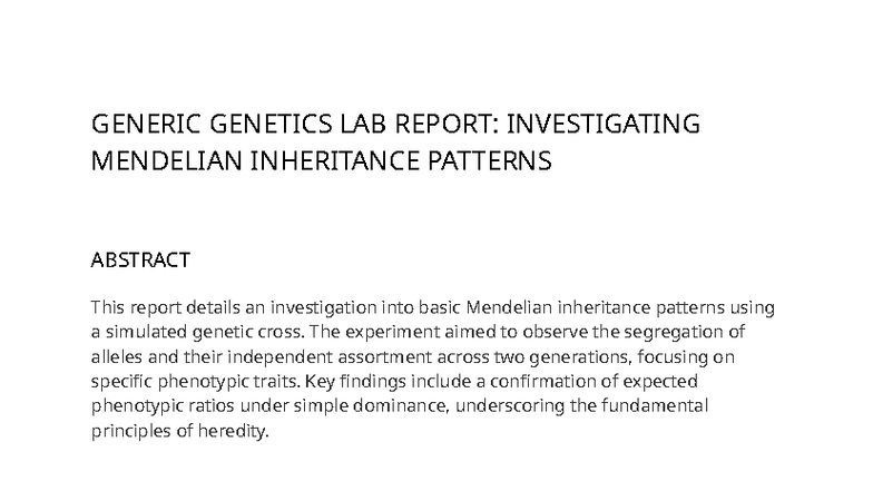 Genetics Lab Report: Mendelian Inheritance Patterns Analysis - Studocu