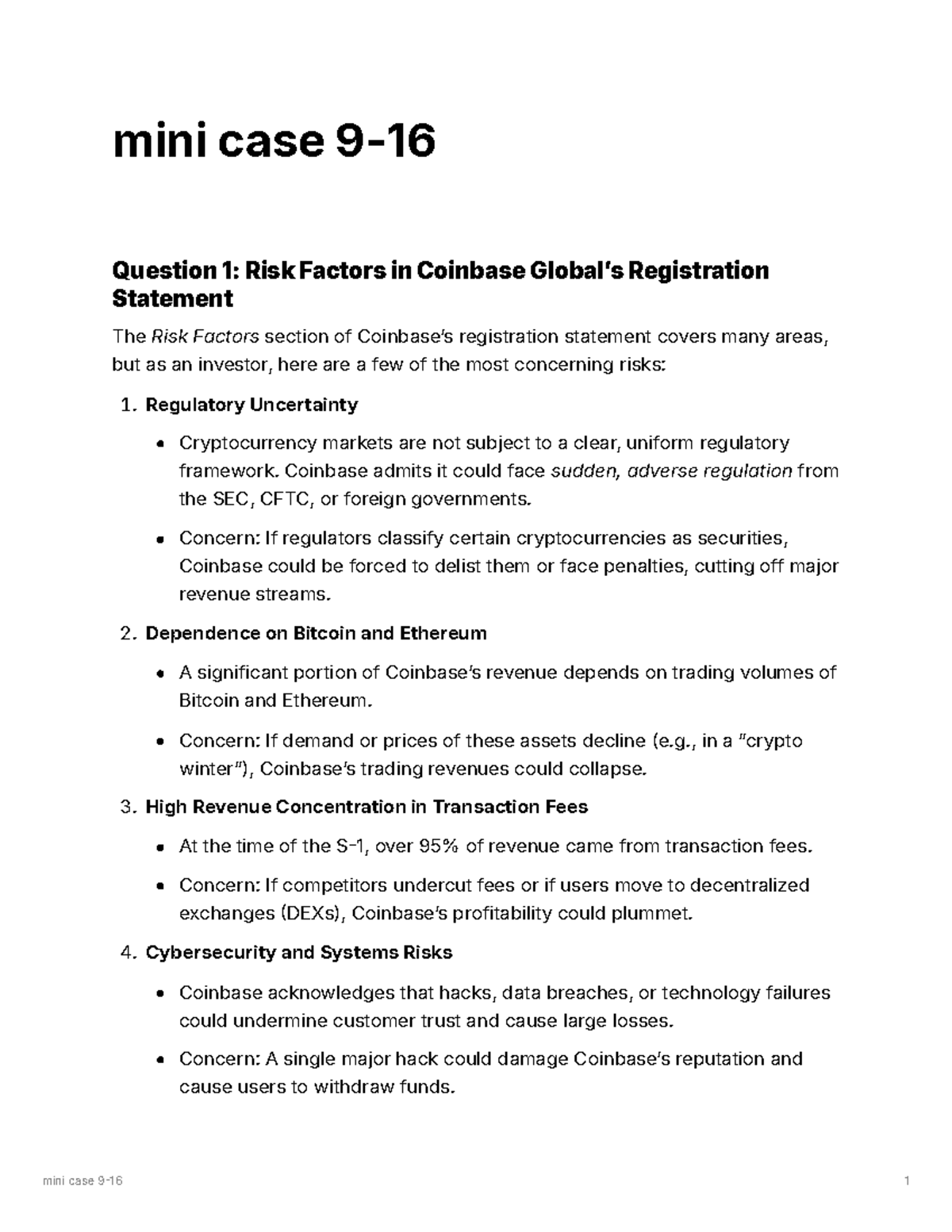 BL Mini Case Study: Risk Factors in Coinbase Registration Statement - Studocu