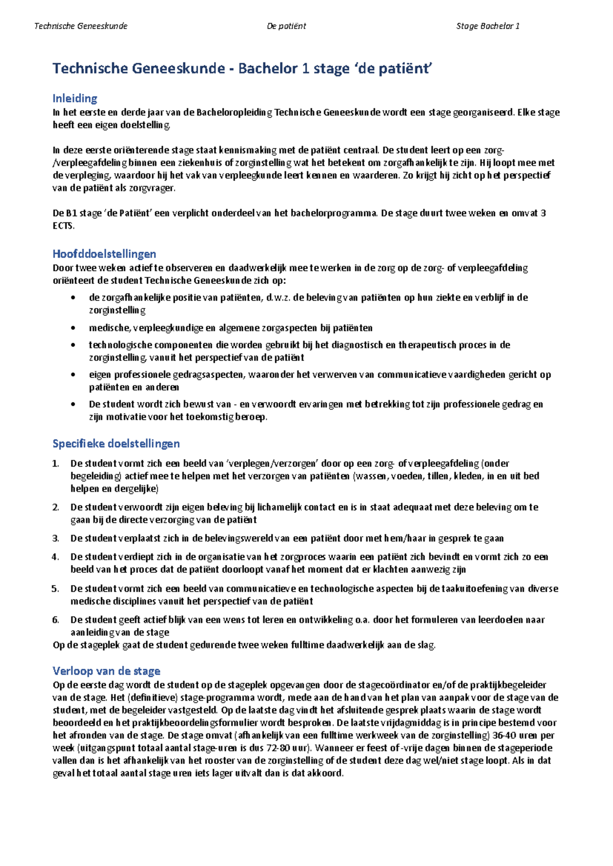 Stage B1 Technische Geneeskunde: Patiëntgerichte Oriëntatie 2024-2025 ...
