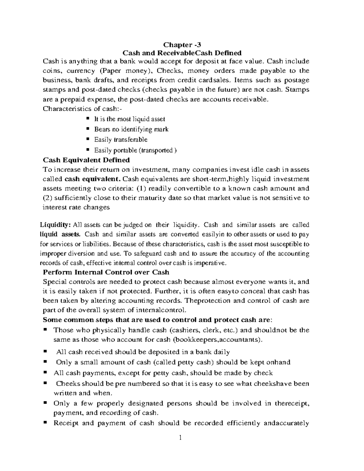 IFA I Chapter 3 - Cash and Receivables Overview and Control - Studocu