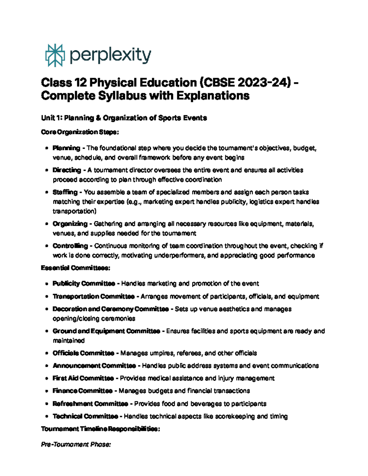 Class 12 PE (CBSE) Short Notes on Sports Event Planning & Postural ...