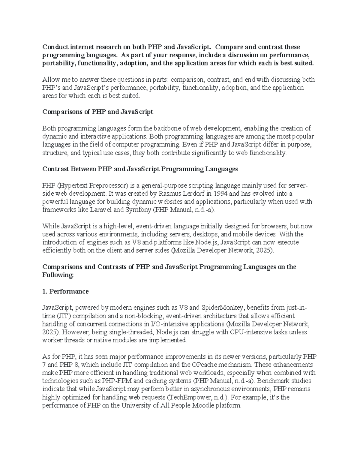 CS 4402 - Comparing PHP and JavaScript: Performance, Portability, and ...