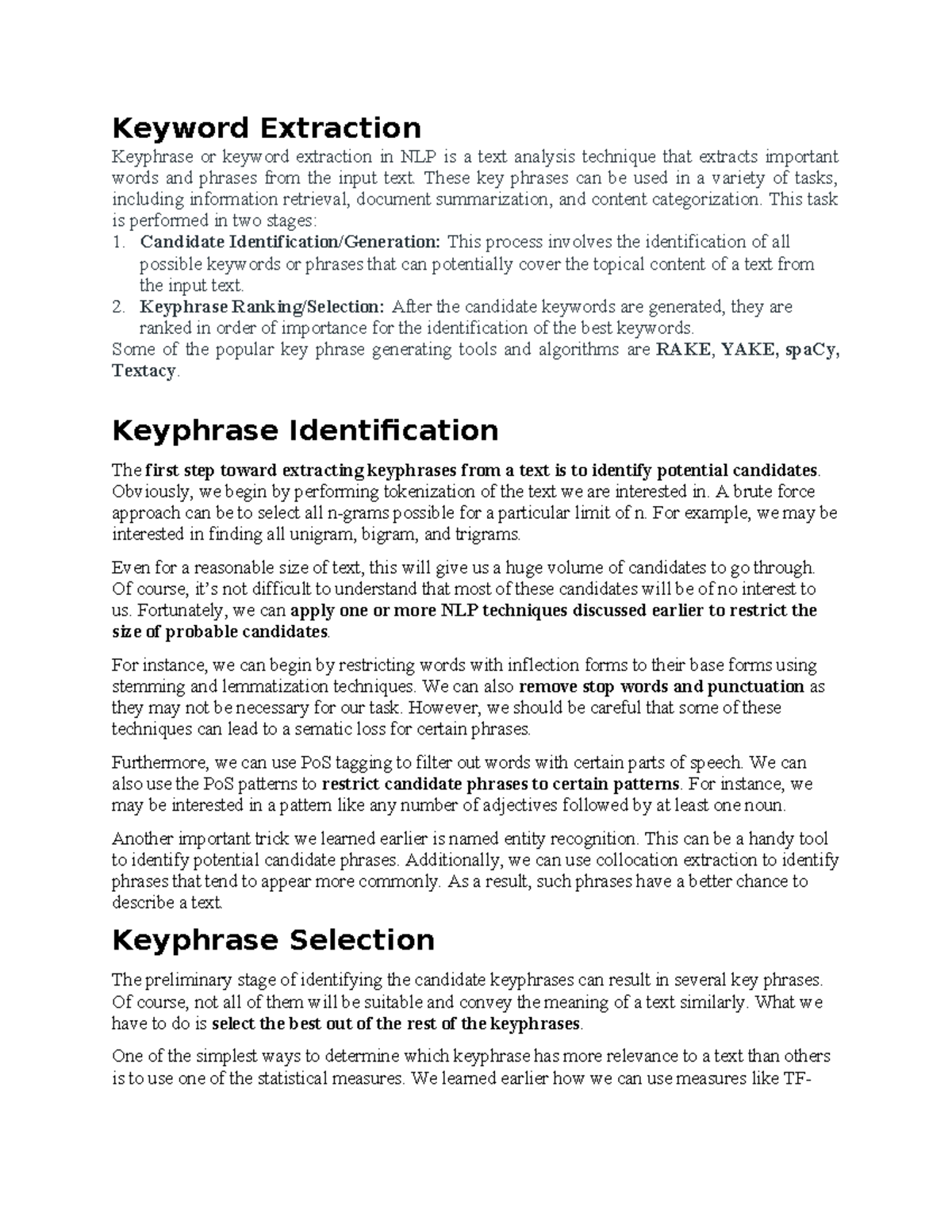 NLP Keyword Extraction Techniques: Methods & Algorithms - FDGF - Studocu