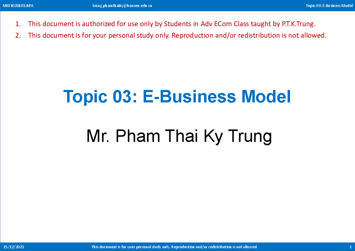 Adv EComm Business Model - This document is authorized for use only by Students in Adv ECom ...