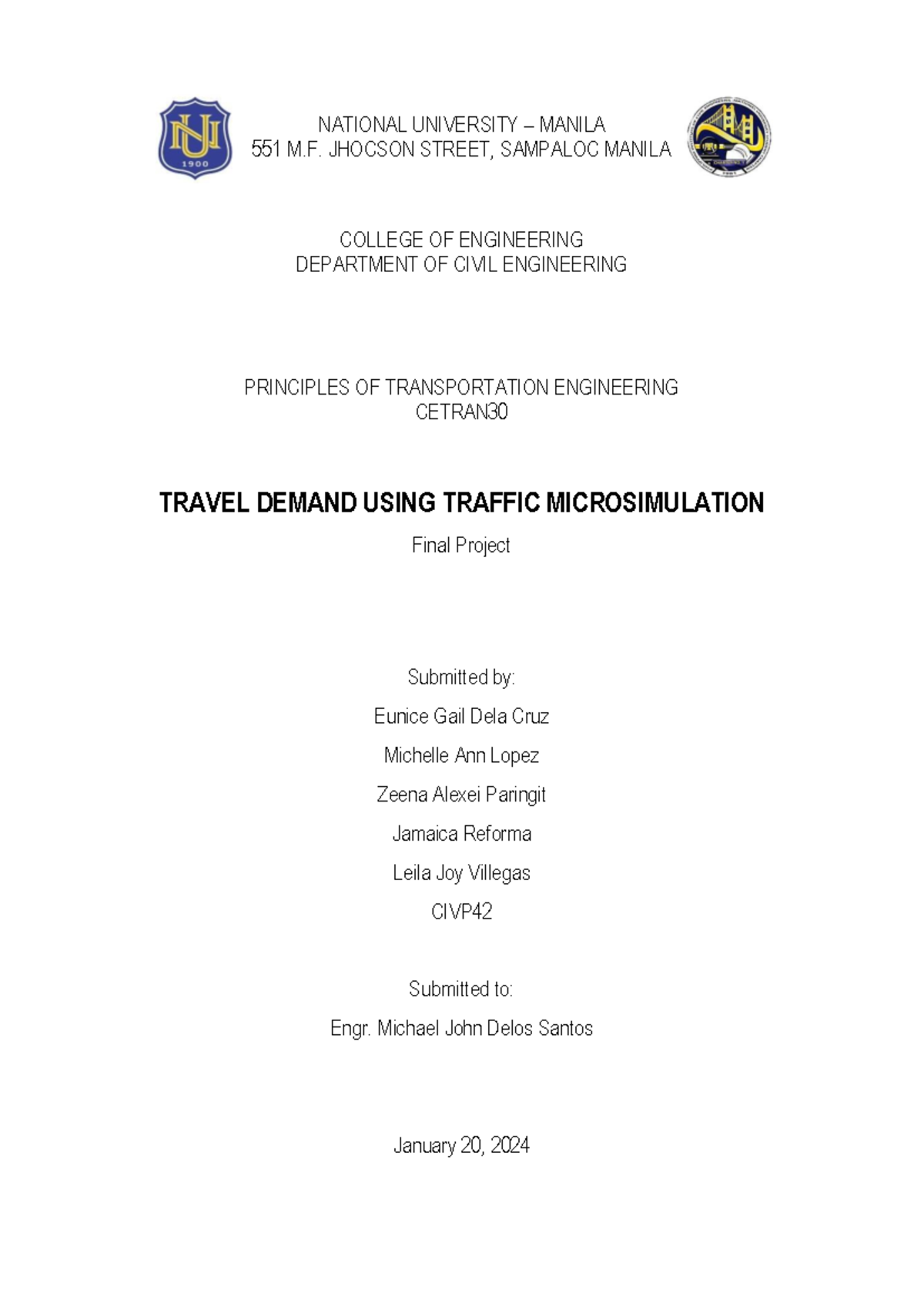 SUMO Transpo Final Project - NATIONAL UNIVERSITY – MANILA 551 M ...