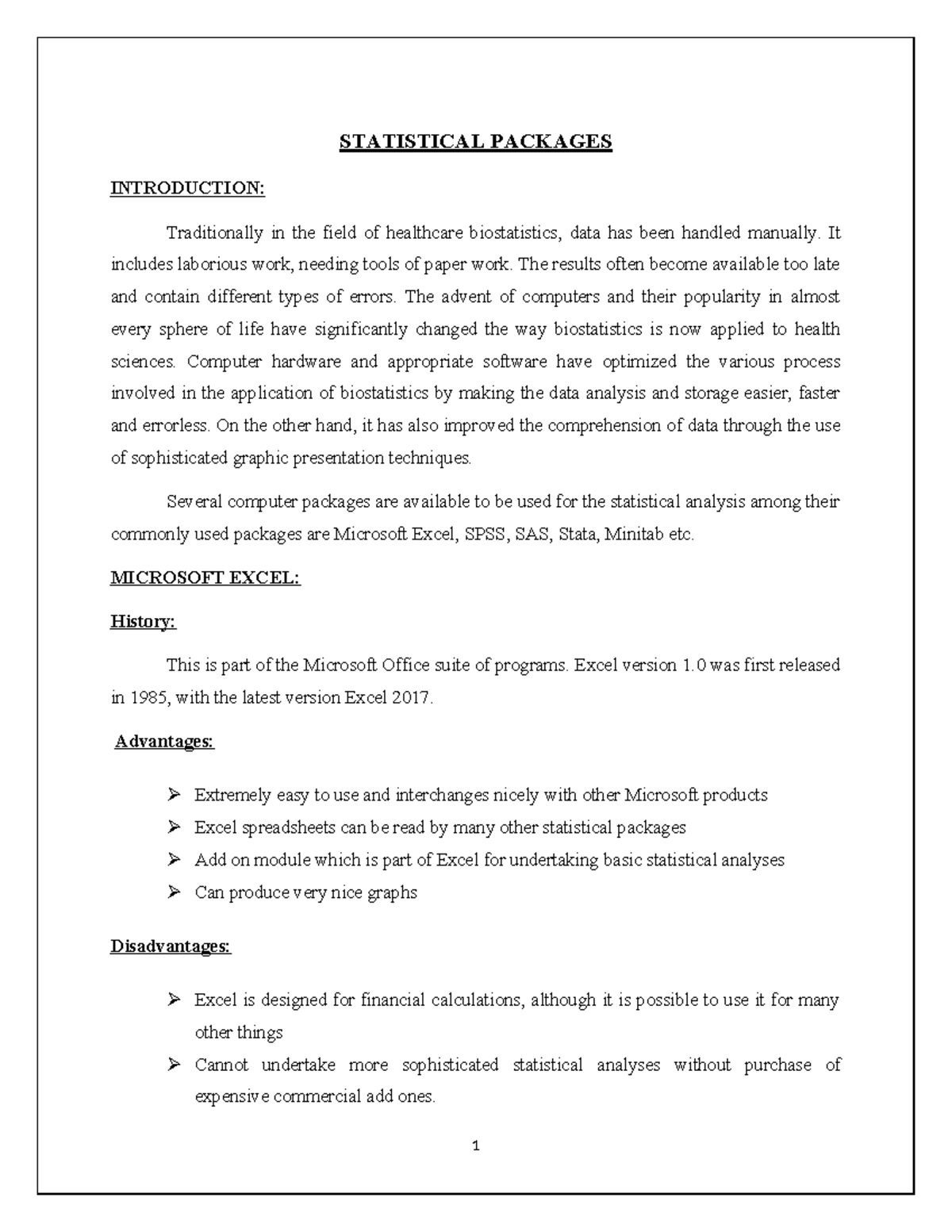 Statistical Packages: A Comprehensive Overview for Biostatistics - Studocu