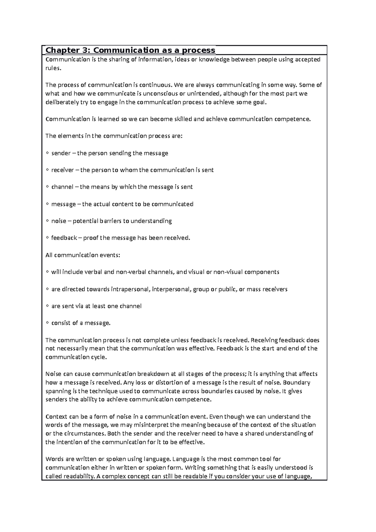 Chapter 3 Communication as a process - Chapter 3: Communication as a ...