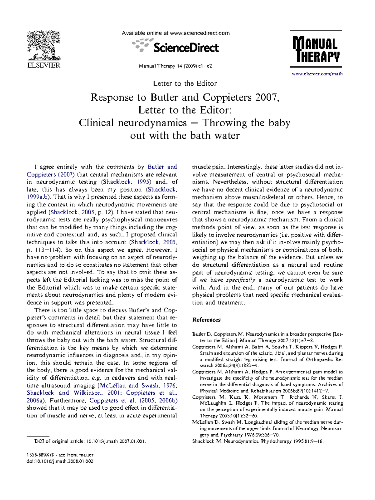 Letter to the Editor: Clinical Neurodynamics Response to Butler ...