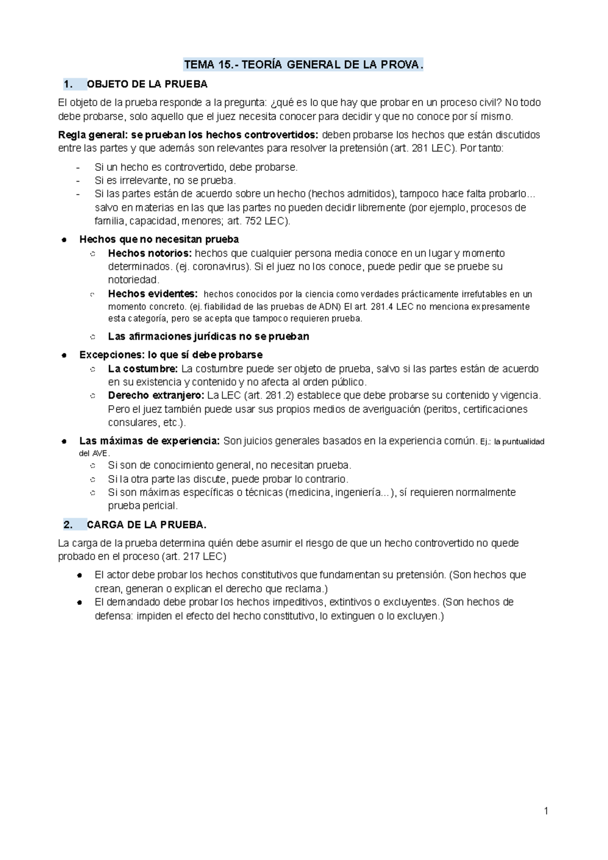 TEMA: TEORÍA GENERAL DE LA PRUEBA - PROCESAL CIVIL - Studocu