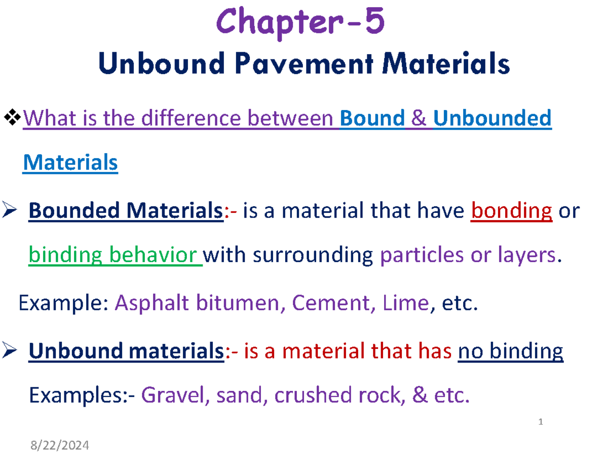Highway II - Chapter 5: Unbound vs Bound Pavement Materials Exam Prep ...